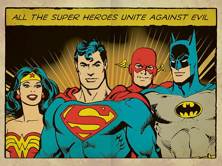 DC Comics (Heroes Unite Against Evil) 60x80x2cm Stretched Canvas Print ...